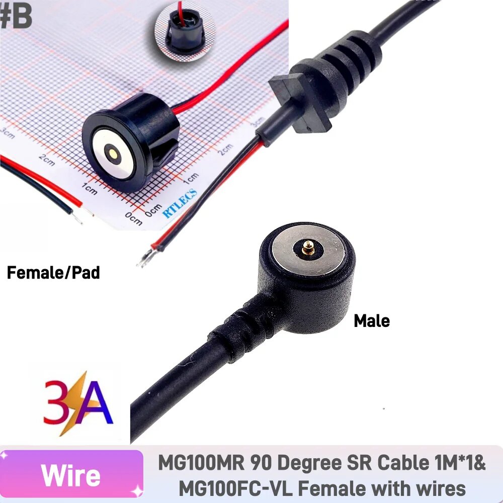 RTLECS MG01xx-x Pogo-контактный магнитный разъем, водонепроницаемый, 3А, 12В 90 SR F VL Wire