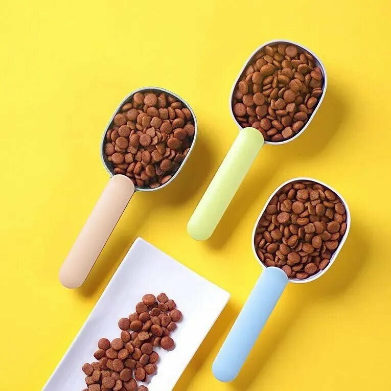 Ложка для корма для собак и кошек, многофункциональная ручка для зерновых с зажимом (разноцветная упаковка4 шт.)