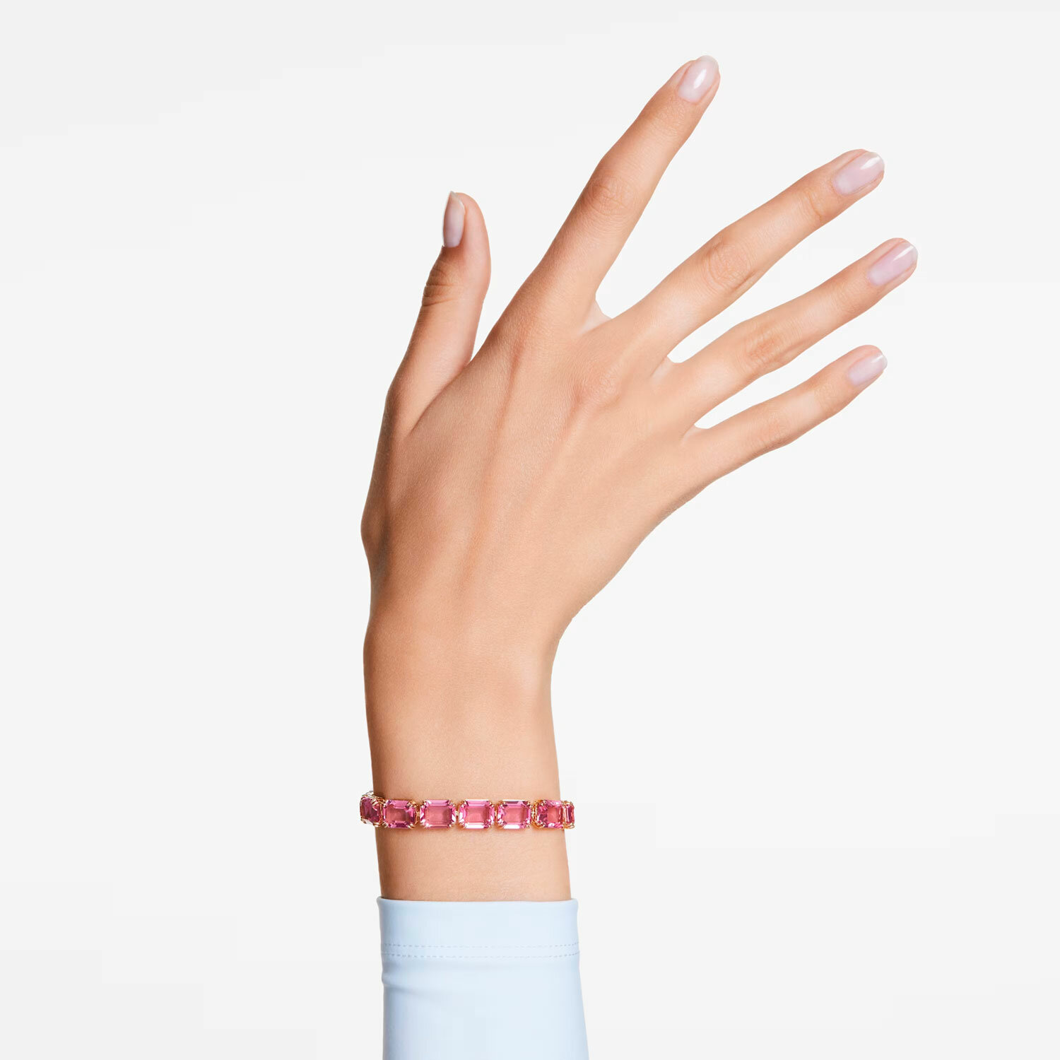 Жесткий браслет SWAROVSKI, кристаллы Swarovski, 1 шт., размер 19 см, размер one size, розовый, золотистый — фото 1