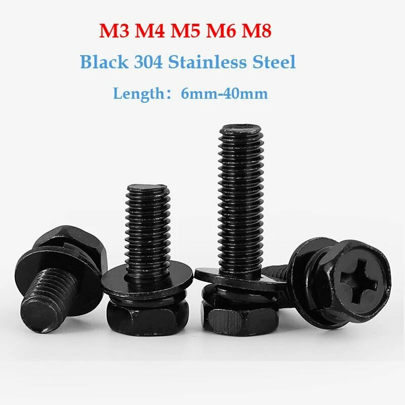 Болты М3 М4 М5 М6 М8 черные из нержавеющей стали 304 M5x12mm-20pcs