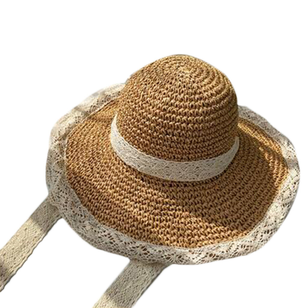 Кружевная полая маленькая свежая ветрозащитная соломенная шляпа крючком из веревки-Хаки