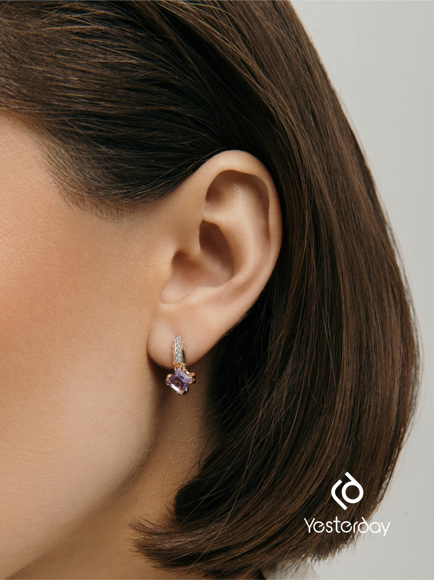 Серьги, красное золото, 585 проба, фианит, аметист