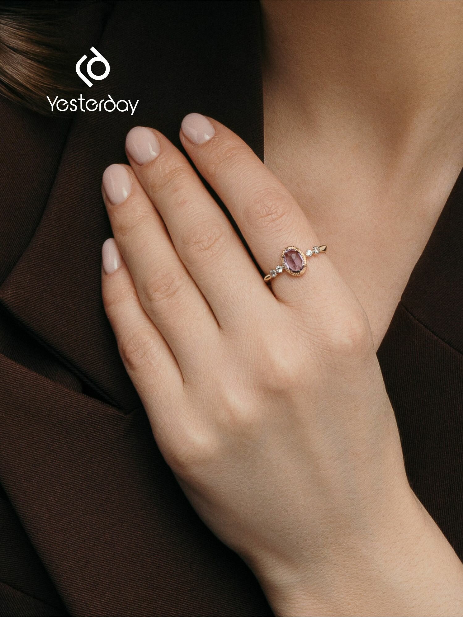 Кольцо, красное золото, 585 проба, аметист, фианит