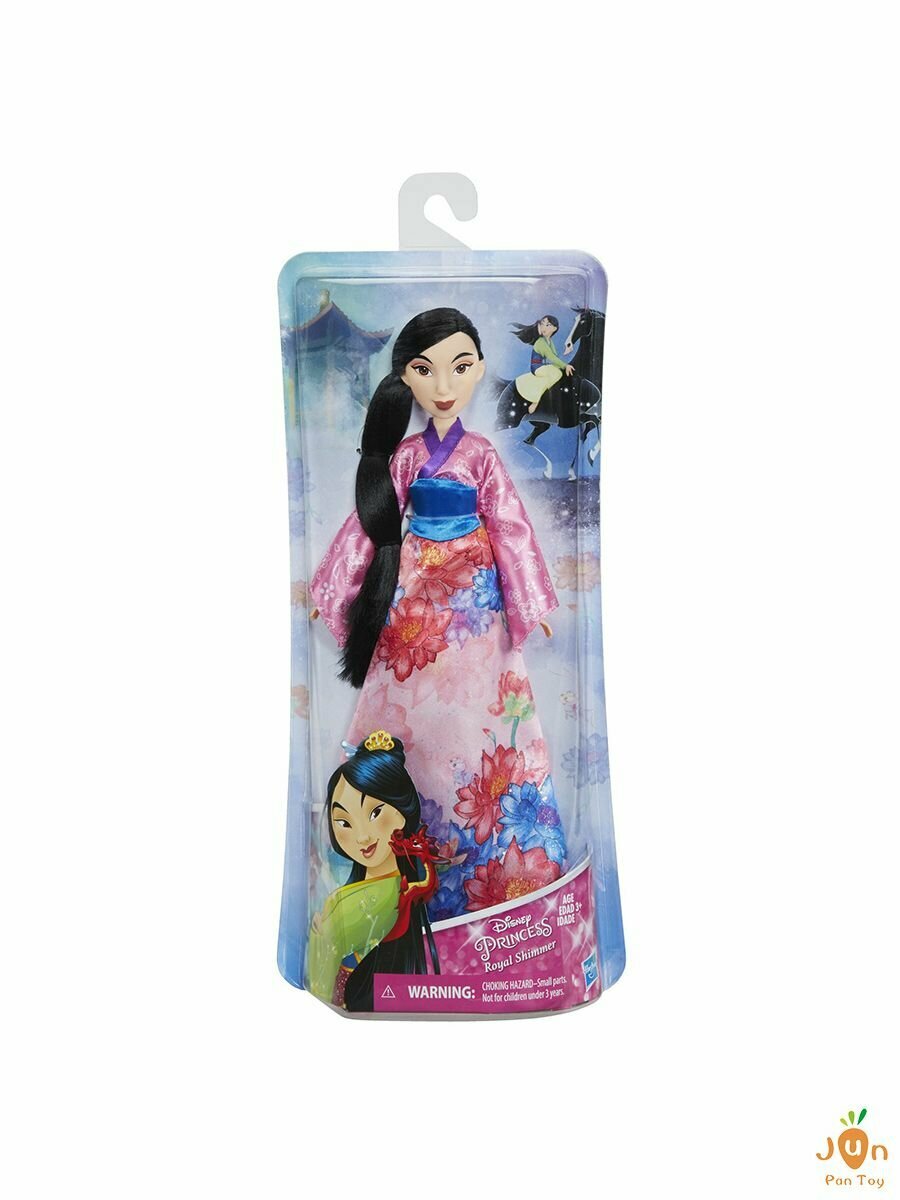 Hasbro Disney Princess Royal Shimmer Mulan / Игрушка для девочек, кукла Мулан Диснея, с длинными черными волосами, в розовом платье, подходит для детей от 3 лет и старше