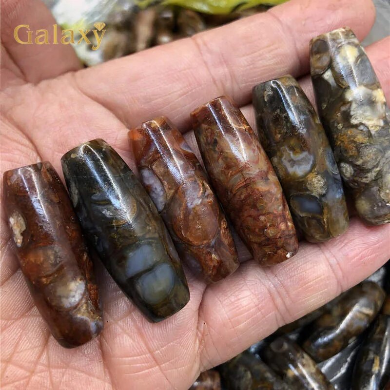 2 штуки, тибетские бусины Дзи, красный агат, 40*15 мм