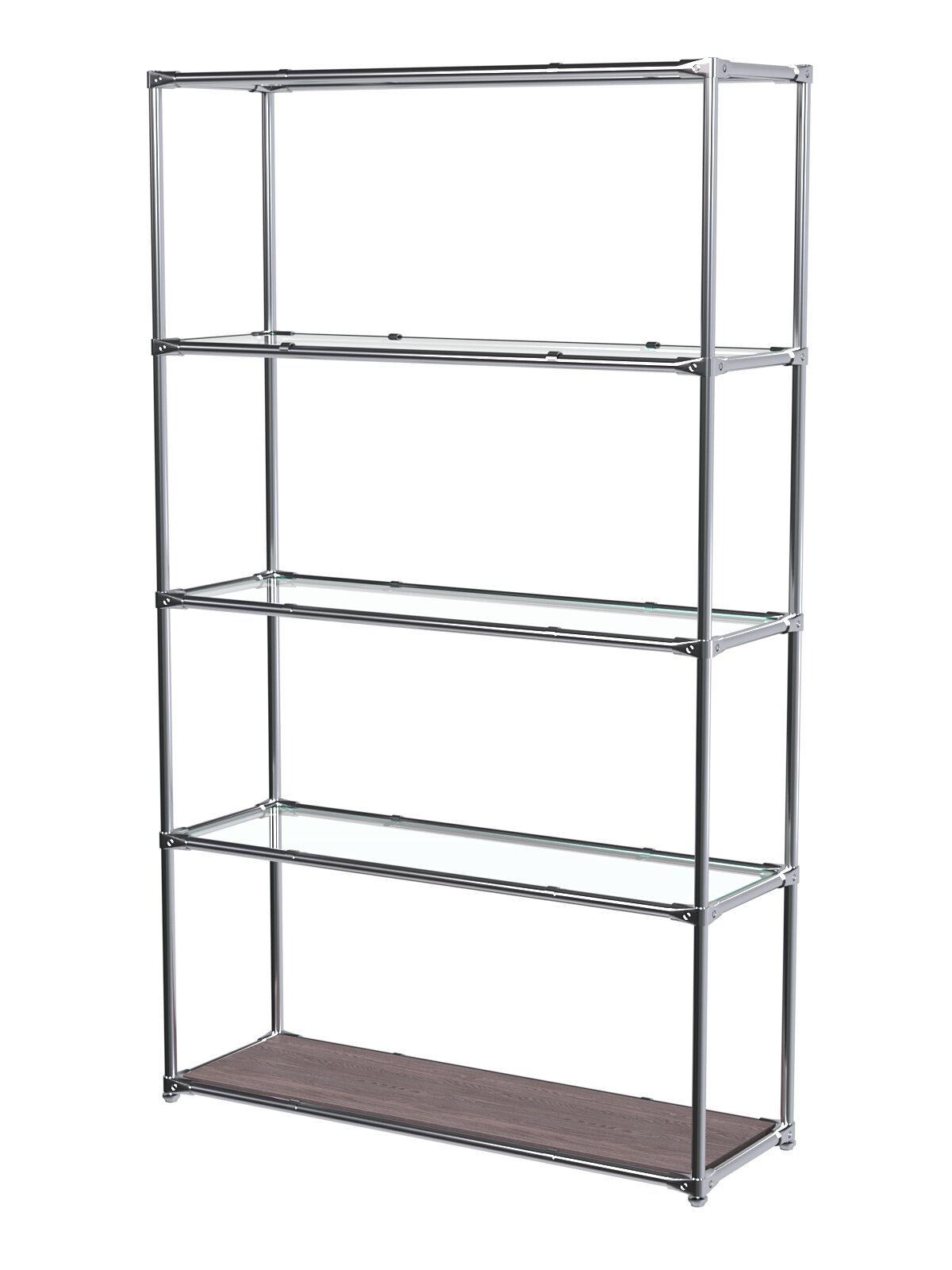 Торговый хромированный стеллаж с прозрачными полками №4, Ясень Анкор темный - U31105