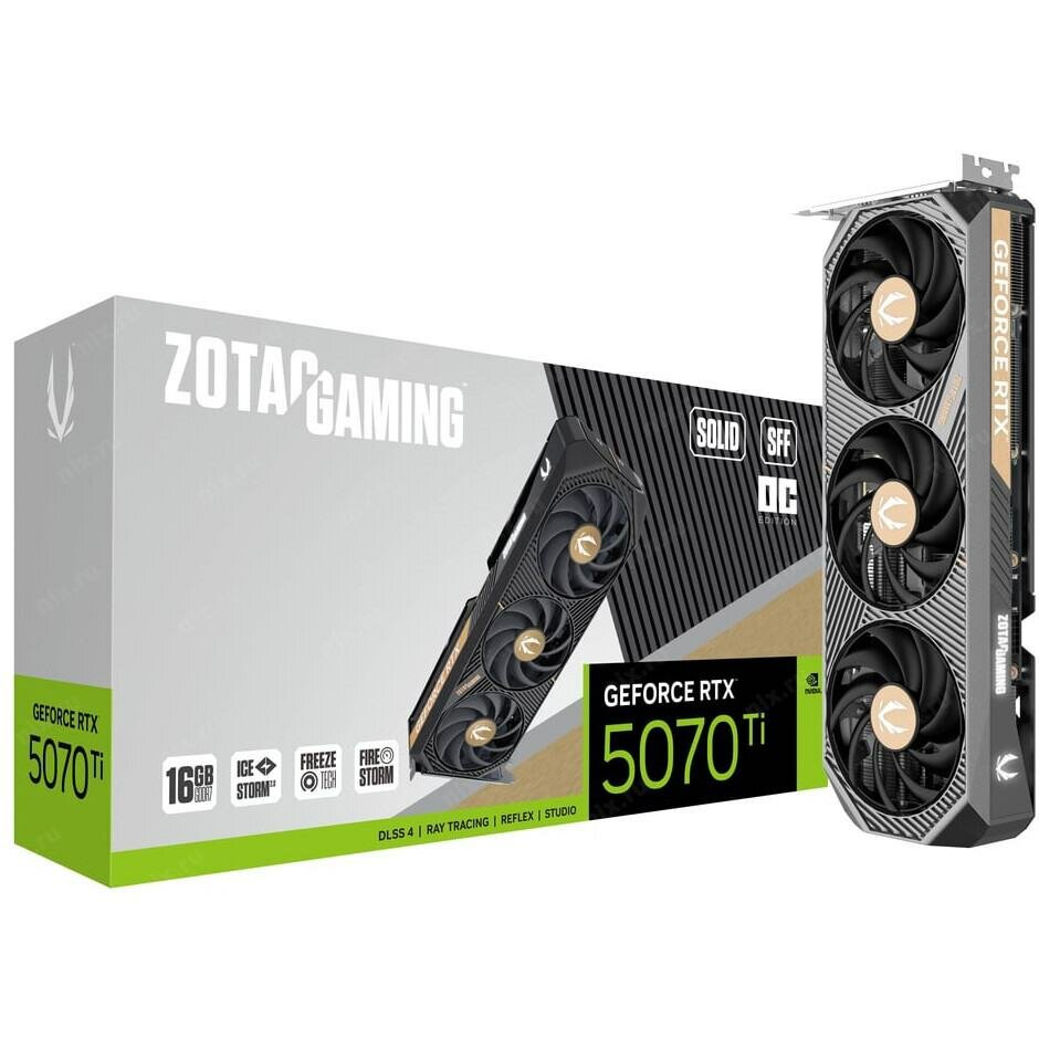 ZT-B50710J3-10P Видеокарта Zotac PCI-E 5.0 RTX 5070 Ti SOLID SFF OC NVIDIA GeForce RTX 5070TI 16Gb 256bit GDDR7 2482/2