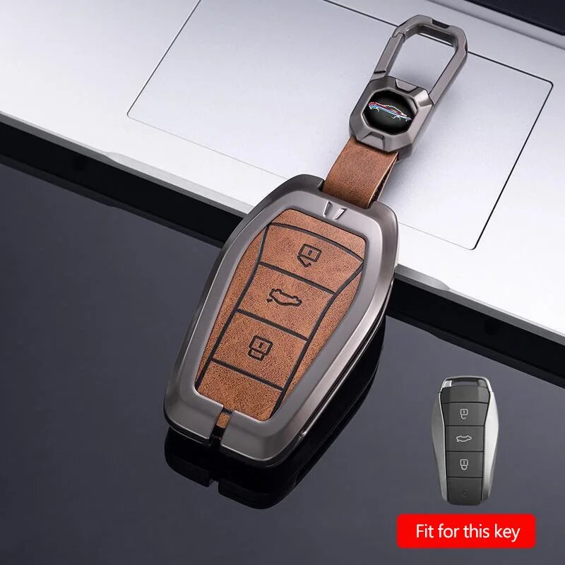 Чехол для автомобильного ключа из цинкового сплава для JAC JS6 JS8 SOL Sehol E10X E50A X8 A5 E40X E20X, чехол для дистанционного управления, брелок, кольцо, брелок, аксессуары Brown with Buckle