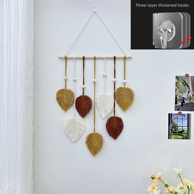 Украшение дома в стиле бохо, гобелен из макраме, лист макраме, перо, настенный декор для гостиной, спальни, настенное искусство в стиле бохо, домашний декор