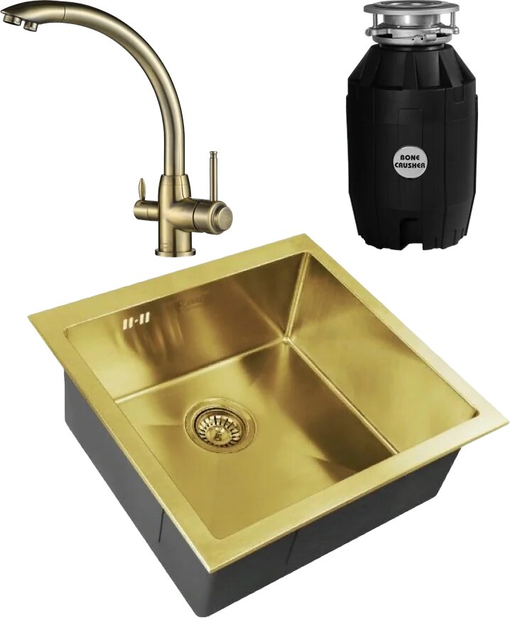 Комплект Мойка Zorg Inox PVD SZR-44 Bronze / Смеситель Steel Hummer SH 699 BRONZE, бронза / Измельчитель Bone Crusher BC 810-AS