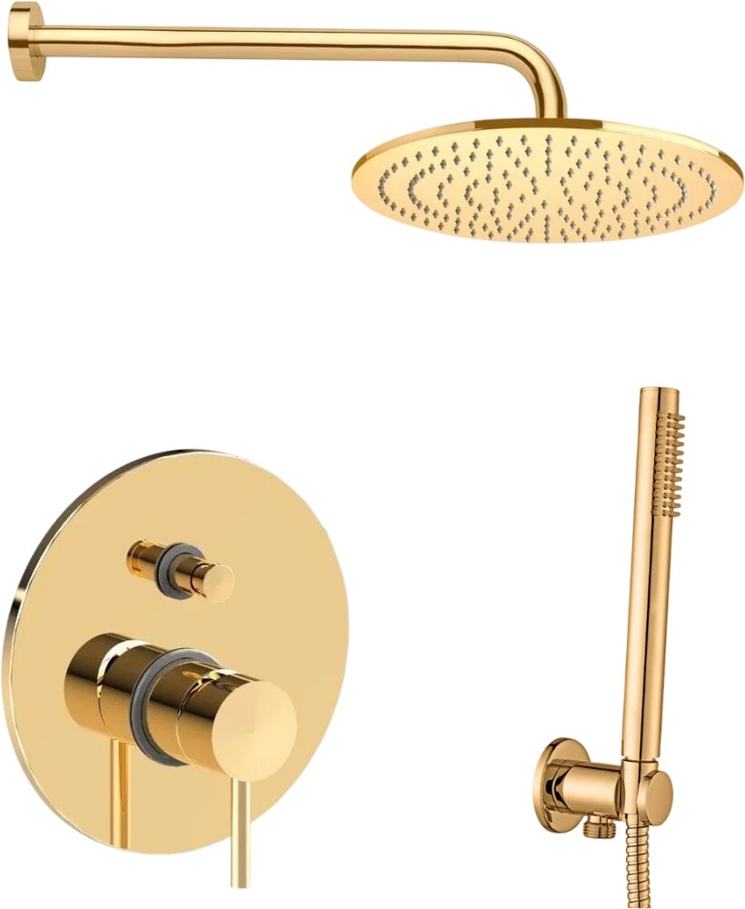 Душевой комплект Paffoni Light KITLIG015HG 4 в 1, встраиваемый, с внутренней частью в комплекте, со смесителем, с тропическим душем, латунный, золотой, глянцевый, душевая система