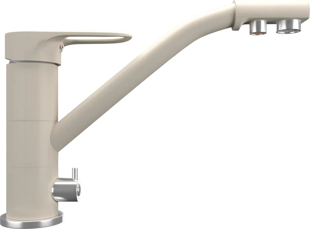 Смеситель для кухни Ulgran Quartz UQ-010 с краном для питьевой воды, с поворотным изливом, бежевый, матовый, однорычажный, латунный, с керамическим картриджем