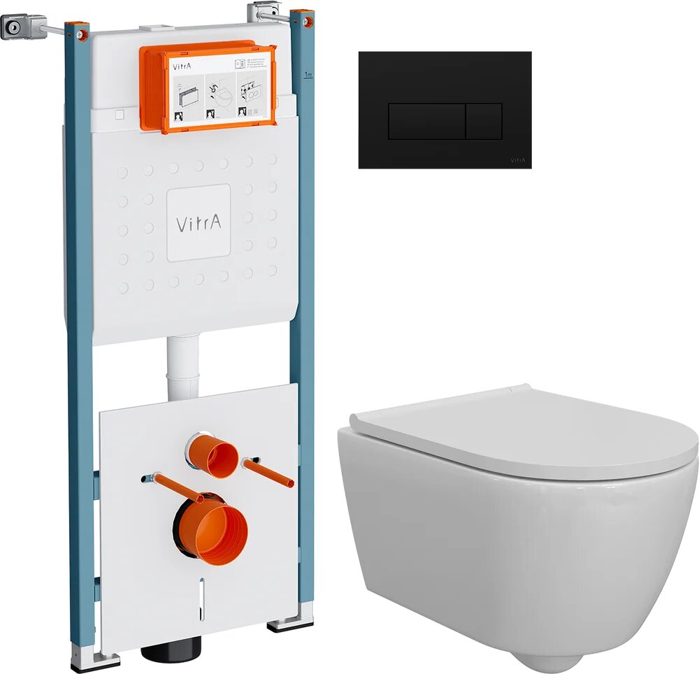 Комплект 3 в 1 Унитаз подвесной DIWO Коломна 0700 / Инсталляция VitrA V-Fix Core 732-5800-01PV / Кнопка Root Square 740-2311 цвет матовый черный