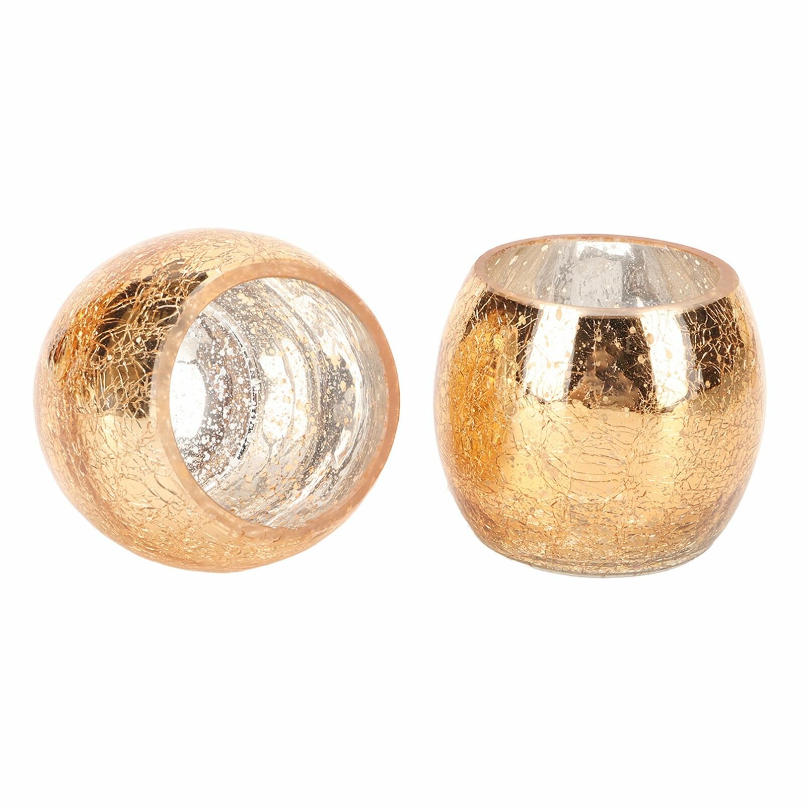 2 круглых крапчатых стеклянных подсвечника в золотом цвете