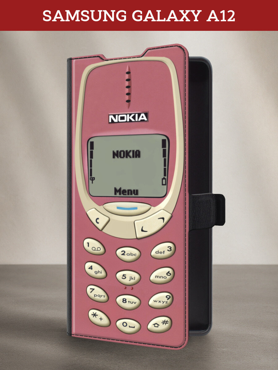 Чехол-книжка на Samsung Galaxy A12/M12 / Самсунг Галакси А12/М12 с принтом Розовая нокиа, черный
