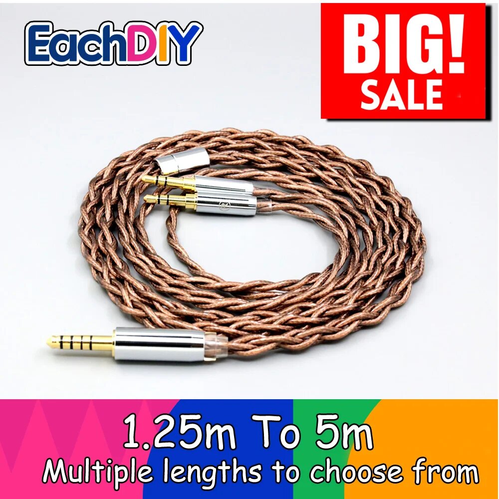 Кабель для наушников EachDIY 99.99999% серебро 24к золото графен 1.6m, 4.4mm Male Plug