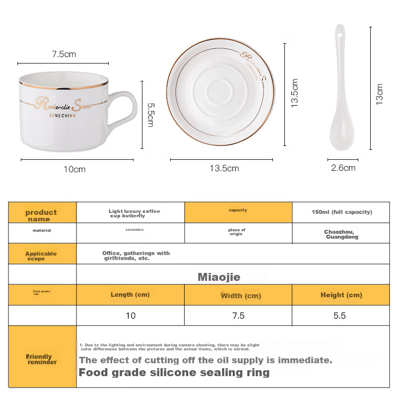 Youlaifu Coffee Cup Set, European-Style Gold-Rimmed Ceramic Cups, Hanging Ear Latte Cups, Office Mugs, 2 Cups, 2 Saucers, 2 Spoons