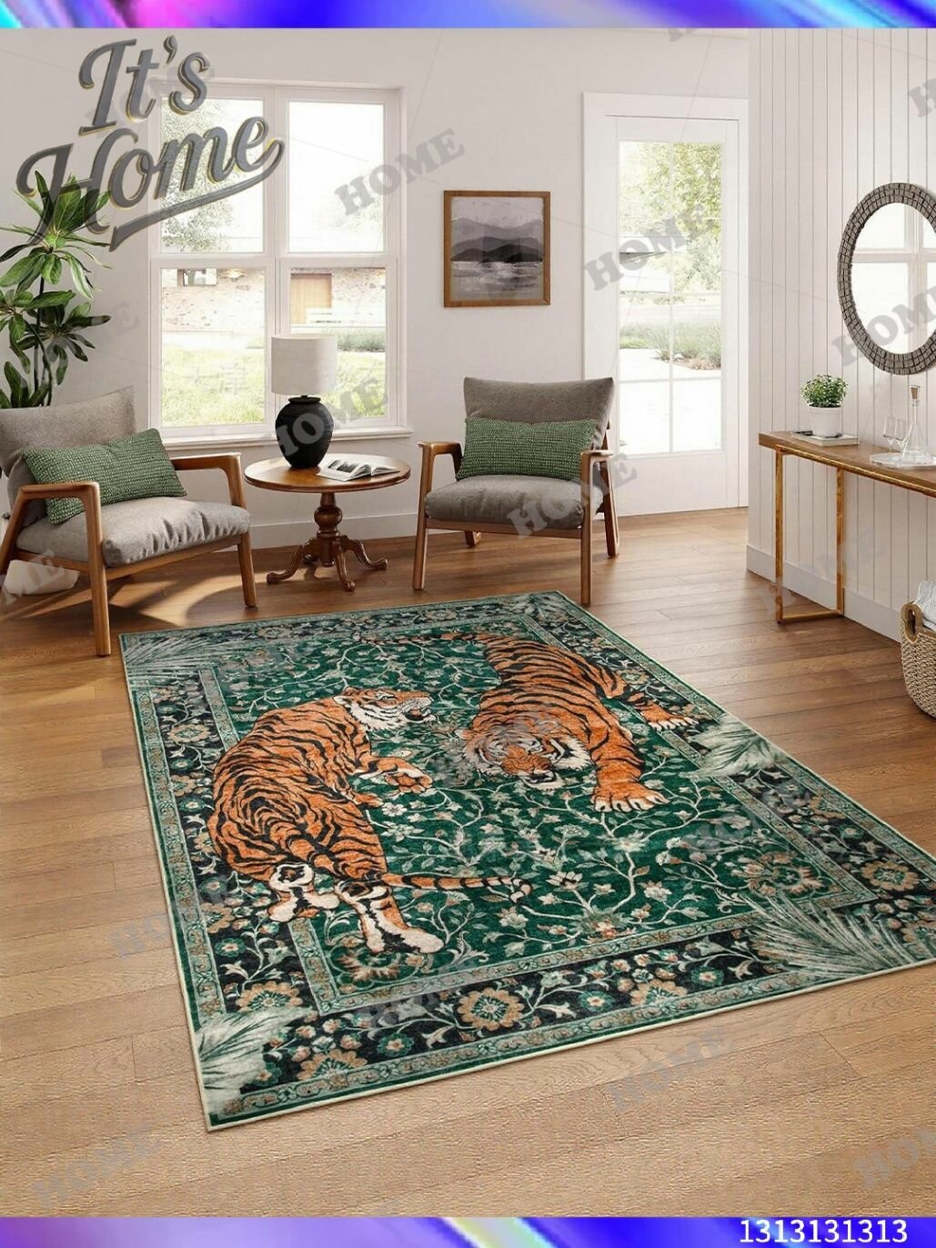 Эксклюзивный ковер 50x80 см с племенным тигром в тропическом стиле, выполненный из короткого ворса для гостиной и спальни