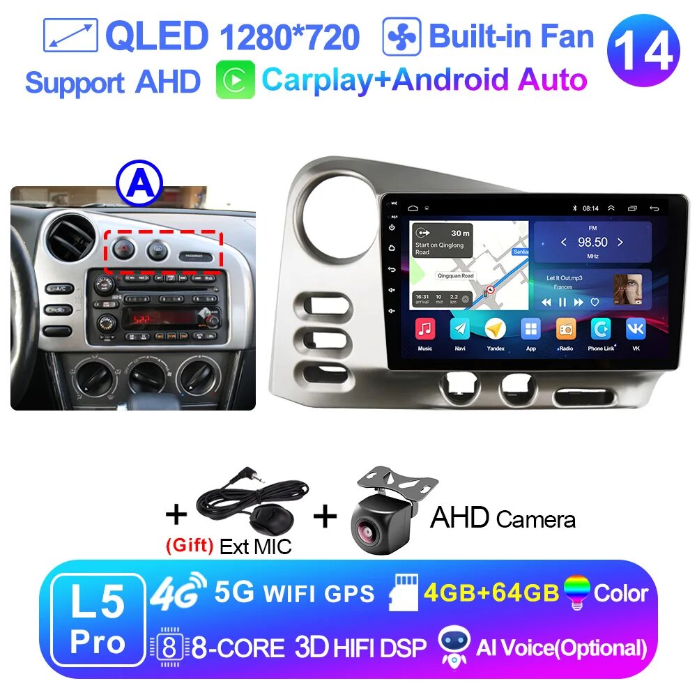 LEHX L6Pro Android 14 автомобильное радио для PONTIAC Vibe 2003 2004 для Toyota Corolla Matrix E140 2003 - 2008 аудио CarPlay gps трекер A L5Pro(4-64GB)CAM