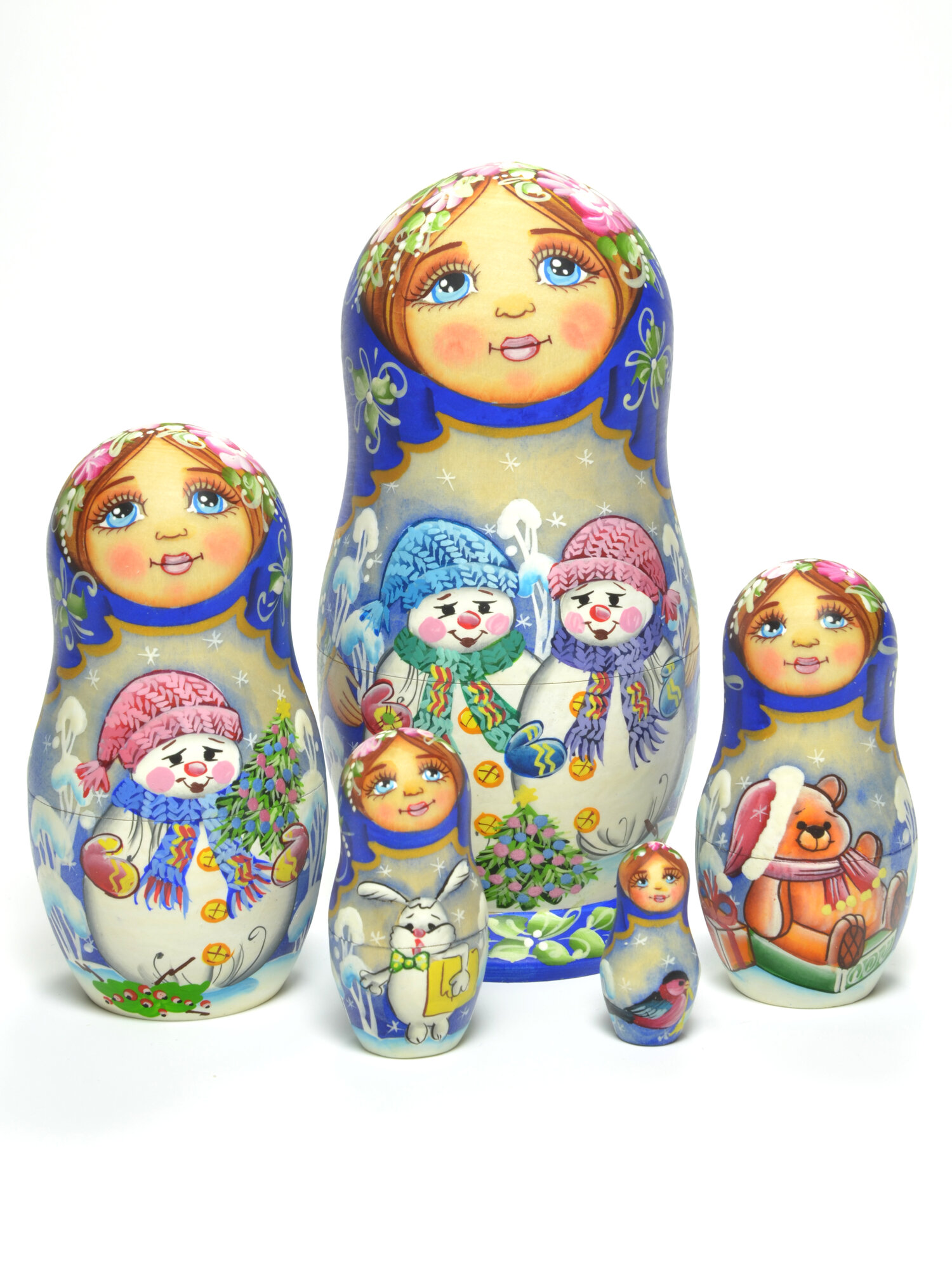 Матрешка "Снеговики". Авторская роспись. 5 кукол. Высота 16 см.