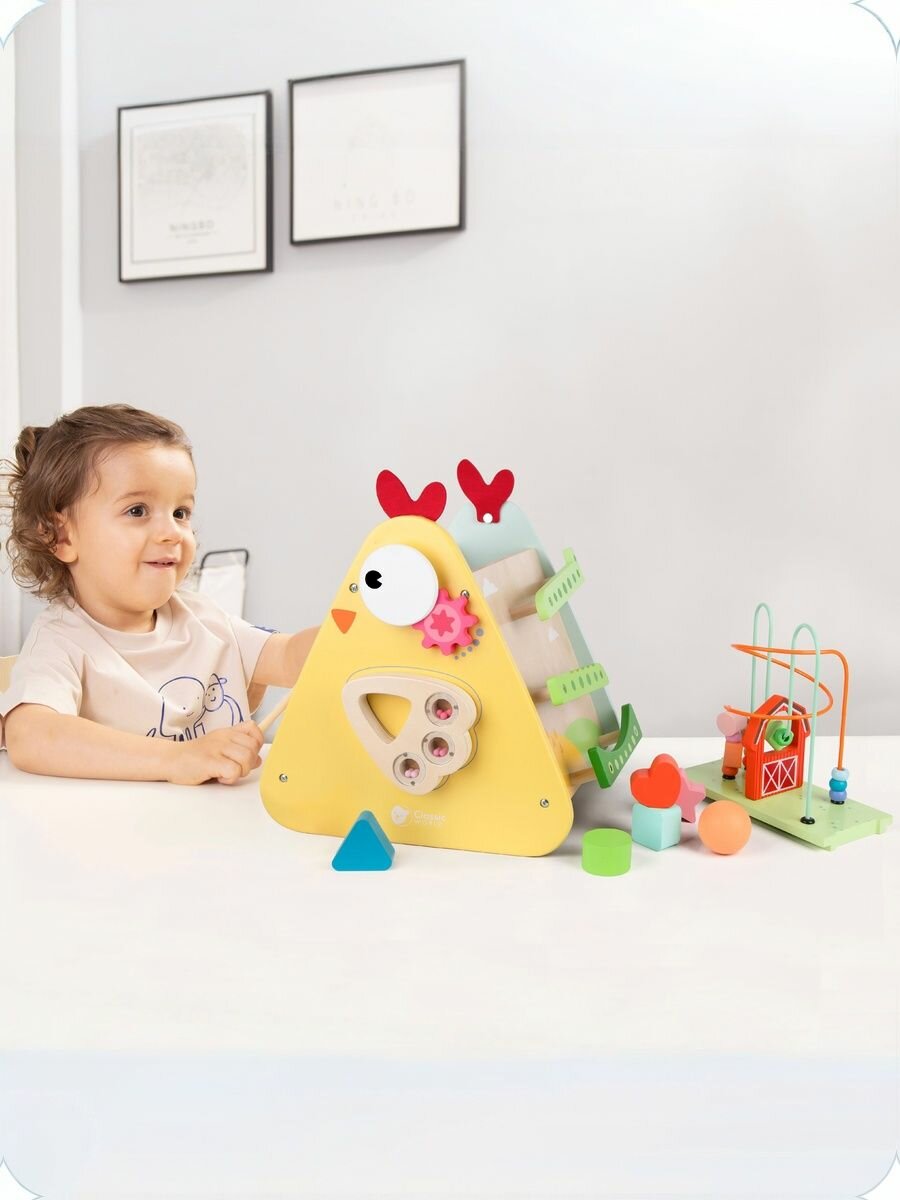 CLASSIC WORLD Пирамидка развивающая Курочка с сортером, ксилофоном и лабиринтами для малышей от 18 месяцев