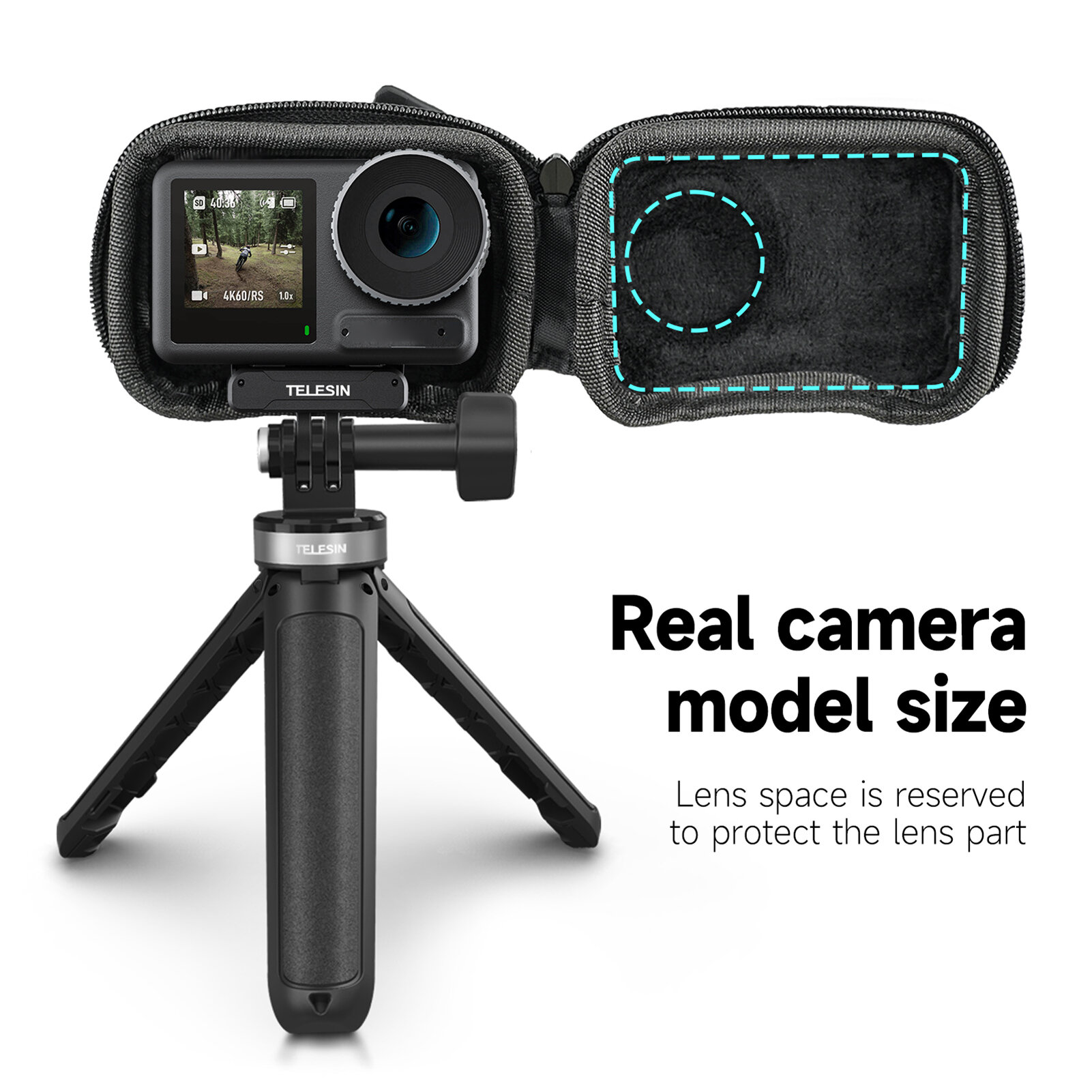 TELESIN Sports Camera Case Чехол для цифровой камеры Портативная сумка для хранения камеры Защитная сумка для цифровой камеры с полуоткрытой конструкцией Совместимость с DJI Osmo Action3