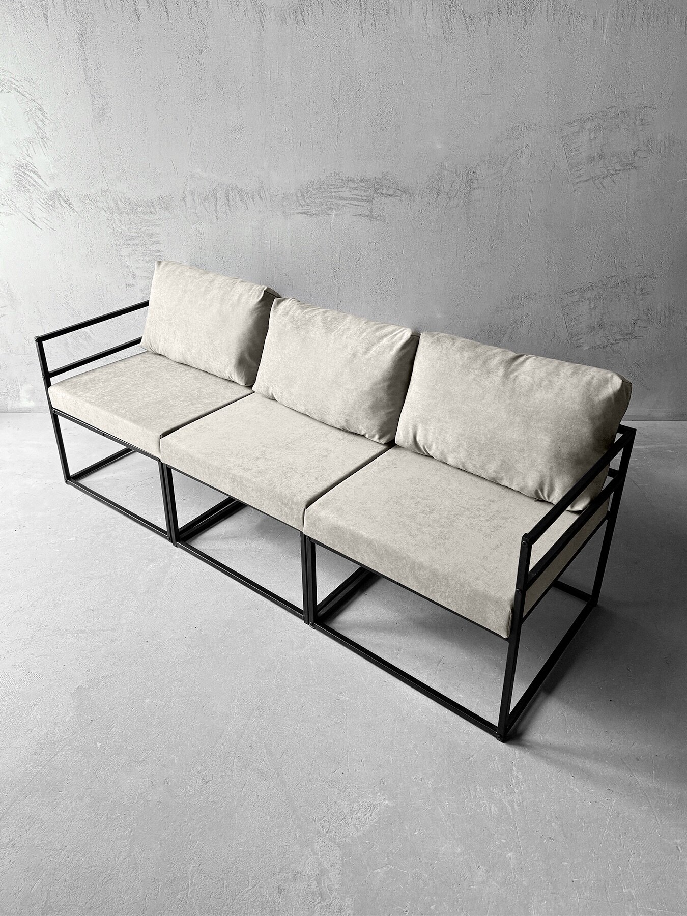 Диван мягкий удобный для отдыха, уличный, на балкон, веранду, лофт, минимализм, "Композит" велюр белый 3 секции