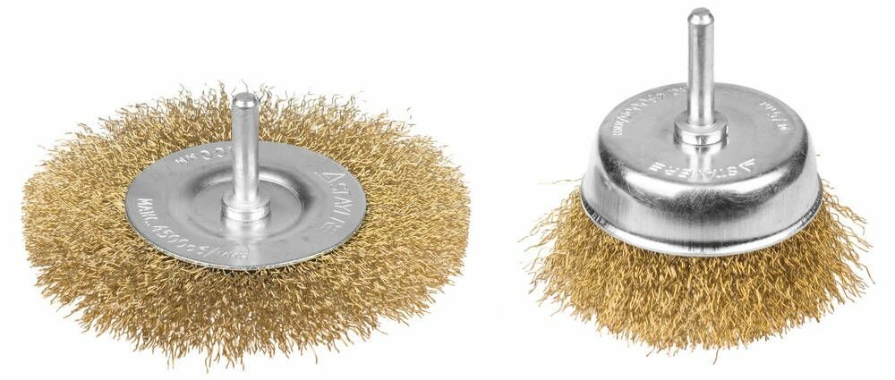 Набор щеток-крацовок STAYER, витая стальная латунированная проволока 0.3 мм, две штуки, для дрели 35150-H2_z01