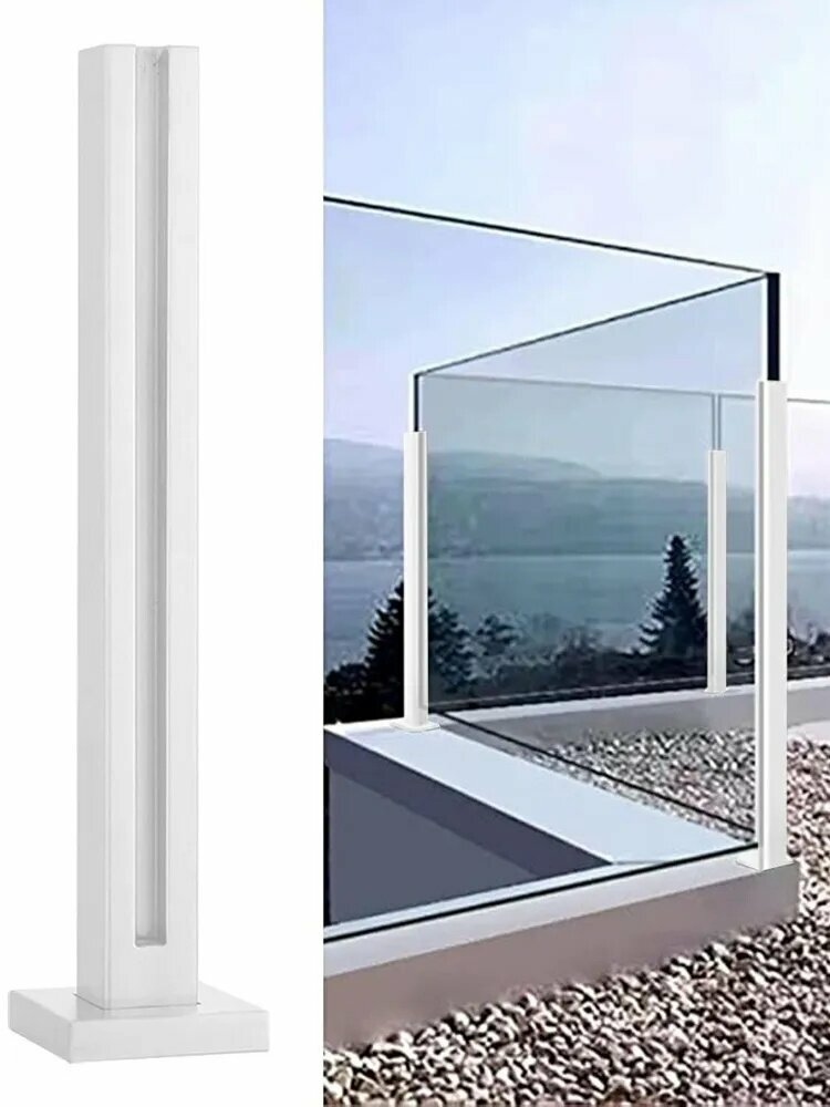 Белые квадратные стеклянные перила, подходящие для балкона / террасы / внутреннего двора