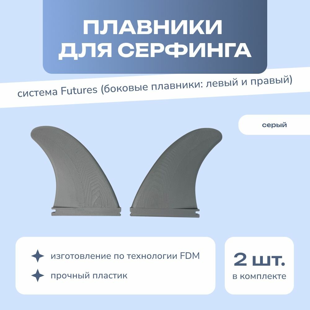 Фин (Fin) плавник для сёрфборда (surfboard), система Futures, комплект - 2 шт, серый