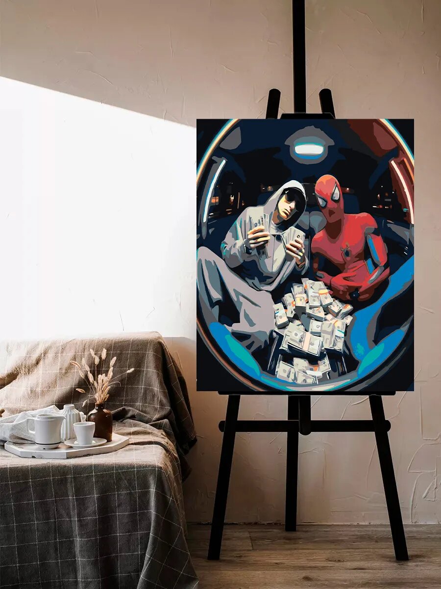 Картина по номерам Тусовные Эминем и Человек Паук Рэпер