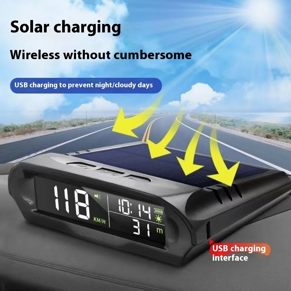 Автомобильный HUD проекционный дисплей Универсальный солнечный беспроводной GPS дисплей скорости автомобиля, высота, температуры