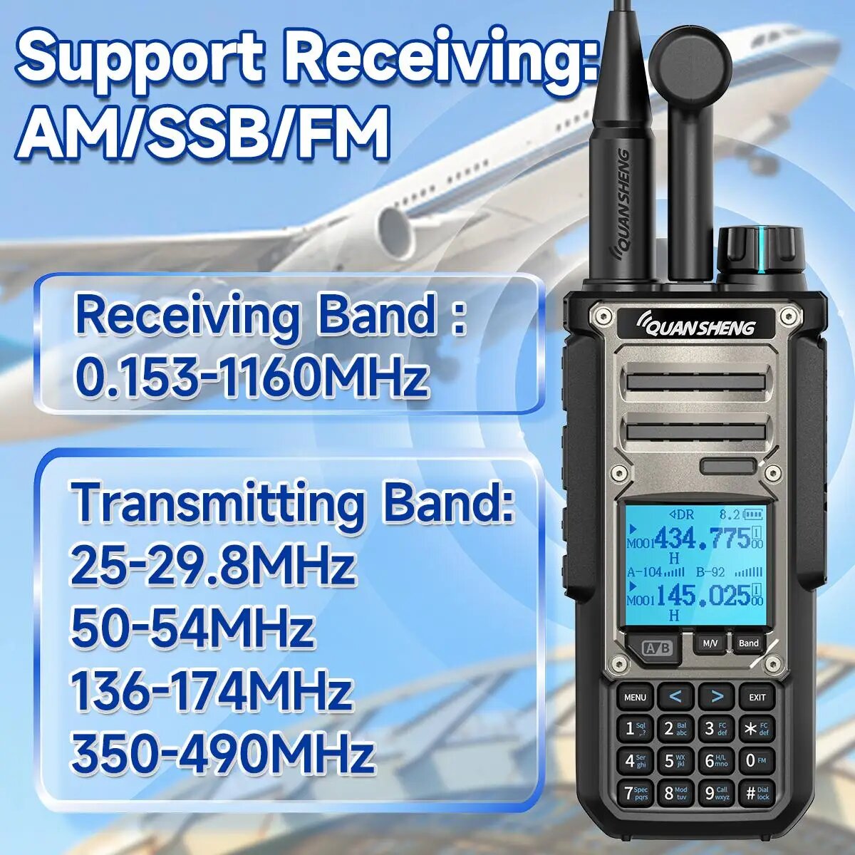 Quansheng TK11 8 Walkie Talkie Ham Radio 10 Вт с двойным приемом PTT 27 МГц CB CW LSB LW MW SW Type-C Зарядное устройство NOAA для TK11-5 /TK11-8, TK11-8, EURO