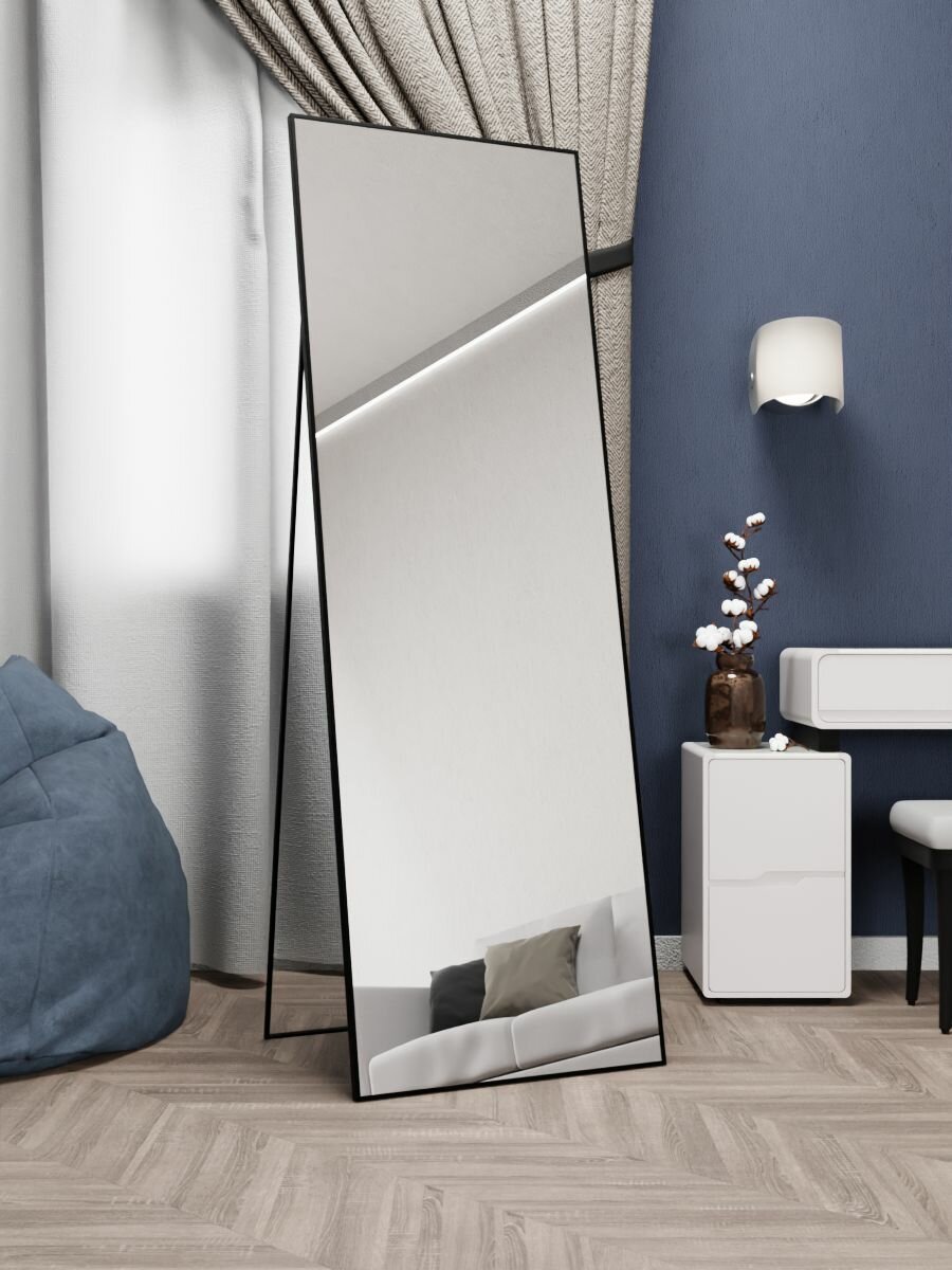 Зеркало настенное 180х60 см. ONE MARKET интерьерное в алюминиевой раме напольное, Черное