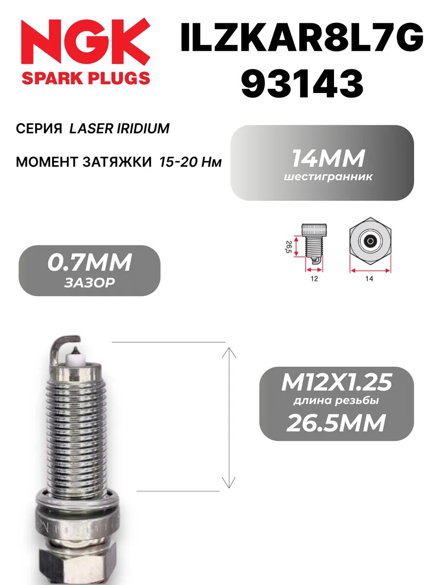 Свечи зажигания ILZKAR8L7G 93143, 4 штуки