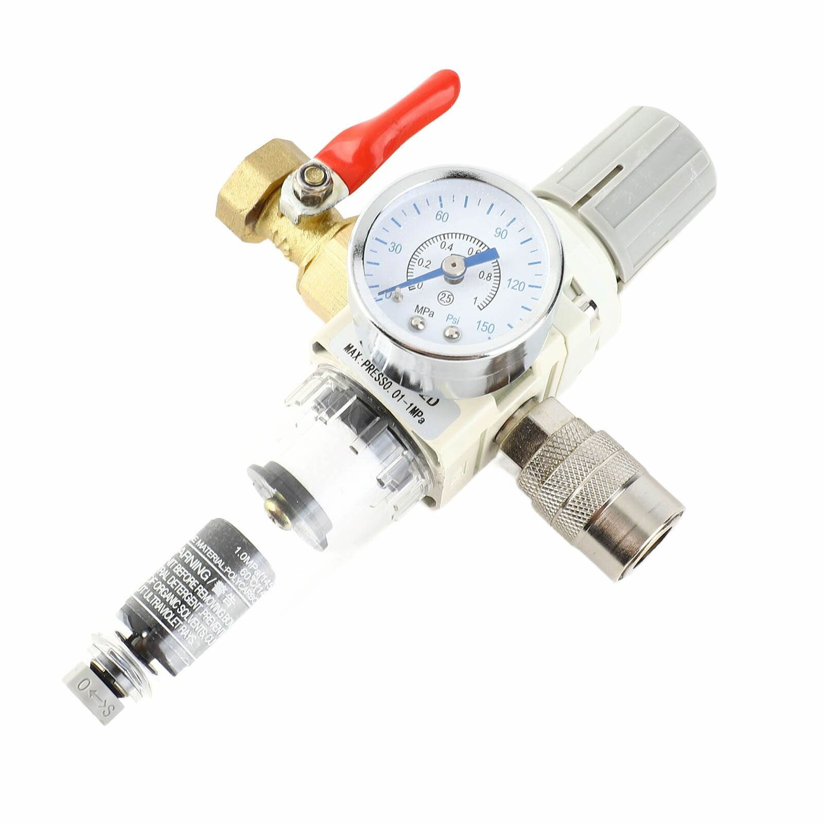 Фильтр для автодренажа воздушной линии 1/2 дюйма NPT для компрессора с манометром давления 150PSI и клапаном