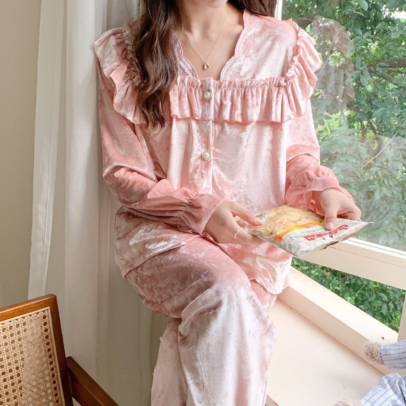 Женский комплект из двух предметов, кардиган с длинными рукавами и золотым ромбовидным узором в стиле принцессы на весну и осень. Домашняя одежда, размер: XL