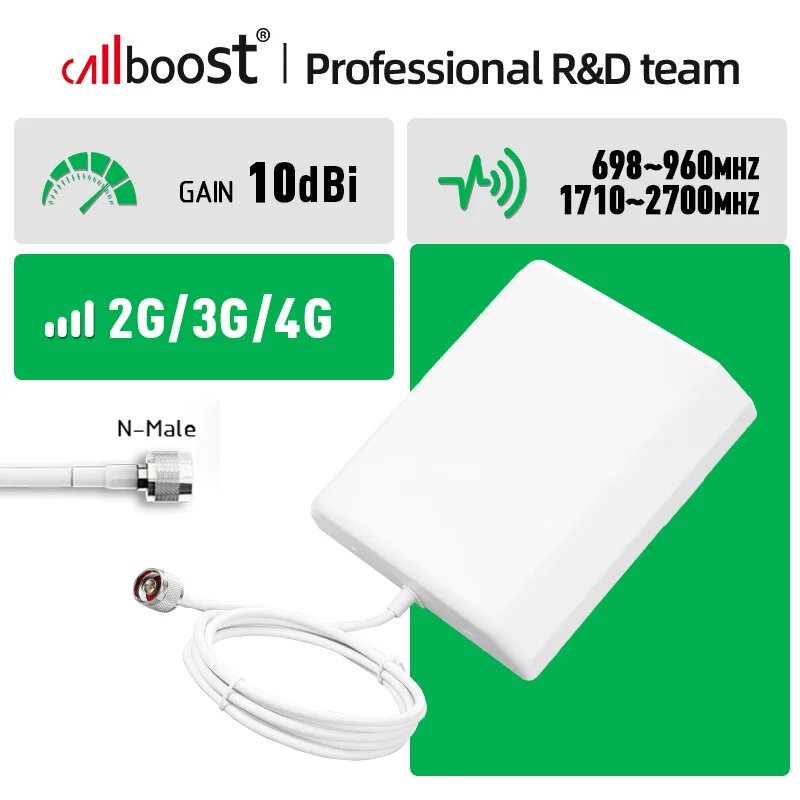 Внутренняя панельная антенна Callboost 10dbi N-папа 698 ~ 960/1710 ~ 2700 для усилителя мобильного сигнала, повторитель, усилитель, антенна с кабелем 2 м