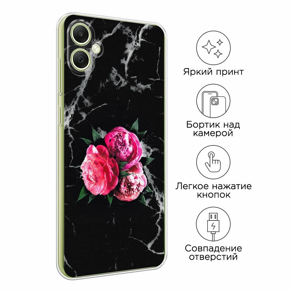 Чехол на Samsung Galaxy A05 / Самсунг Галакси A05 с принтом "Букет на черном мраморе" — фото 1