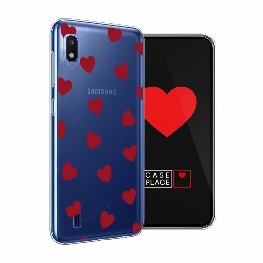 Чехол на Samsung Galaxy A10 / Самсунг Галакси А10 с принтом "Бордовые сердечки паттерн - 14 февраля", прозрачный — фото 1