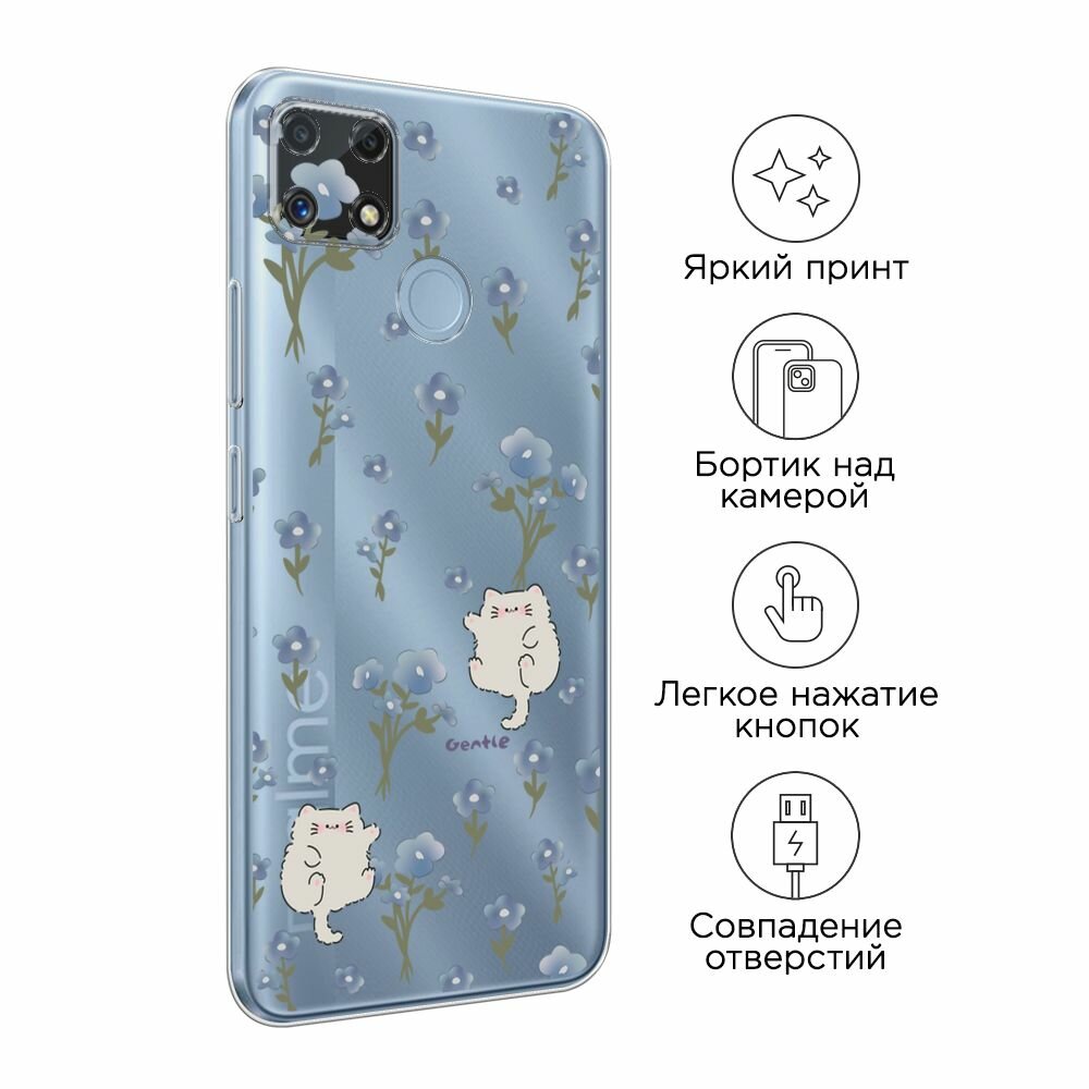 Чехол на Realme C25/C25s / Реалми С25/C25s с принтом "Gentle cats", прозрачный — фото 1