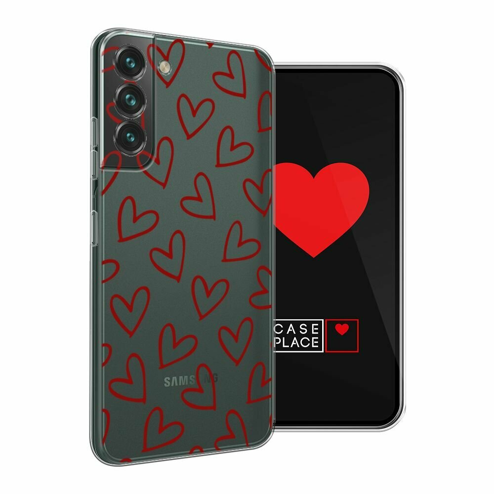 Чехол на Samsung Galaxy S22 + / Самсунг Галакси S22 Плюс с принтом "Little hearts doodles 2 - 14 февраля", прозрачный — фото 1