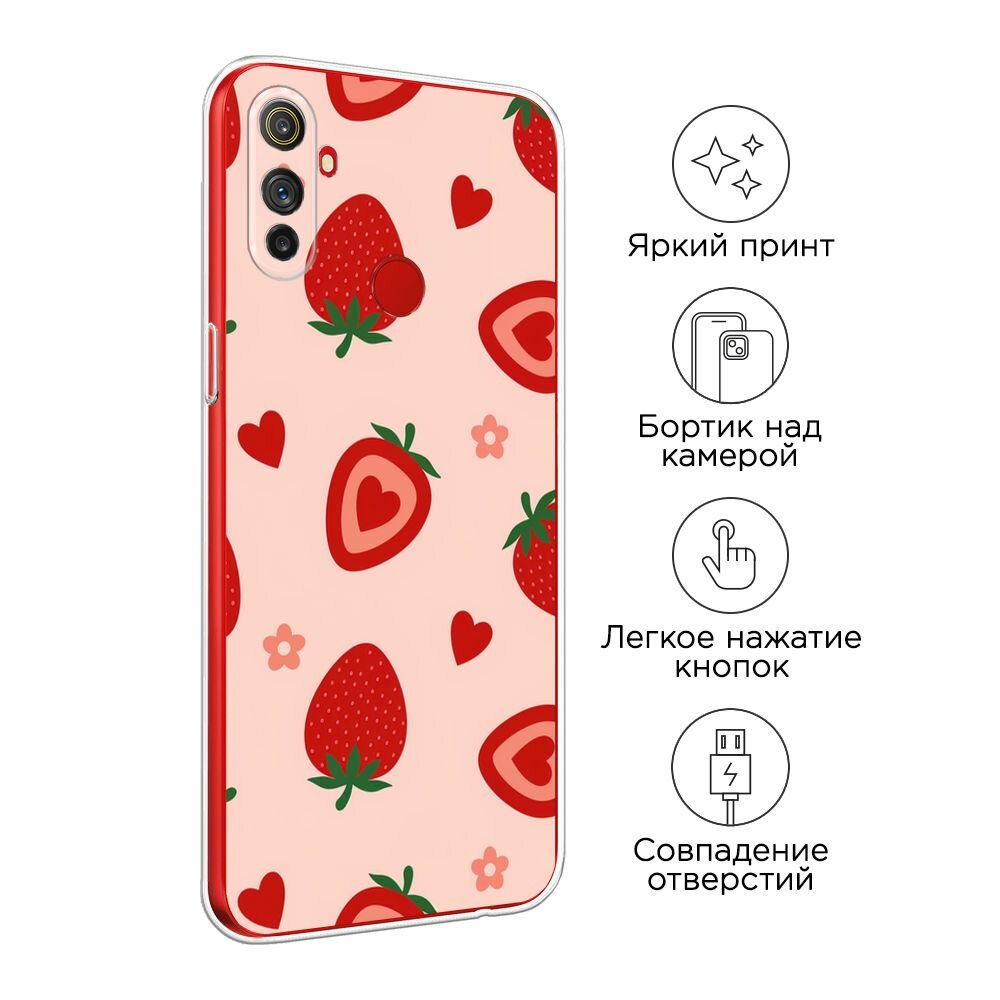 Чехол на Realme C3 / Реалми C3 с принтом "Heart strawberries 1 - 14 февраля" — фото 1