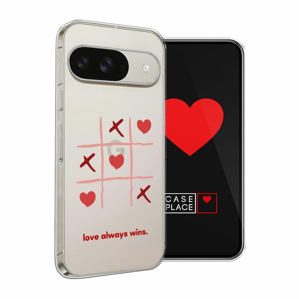 Чехол на Google Pixel 9 / Гугл Пиксель 9 с принтом "love always wins - 14 февраля", прозрачный — фото 1
