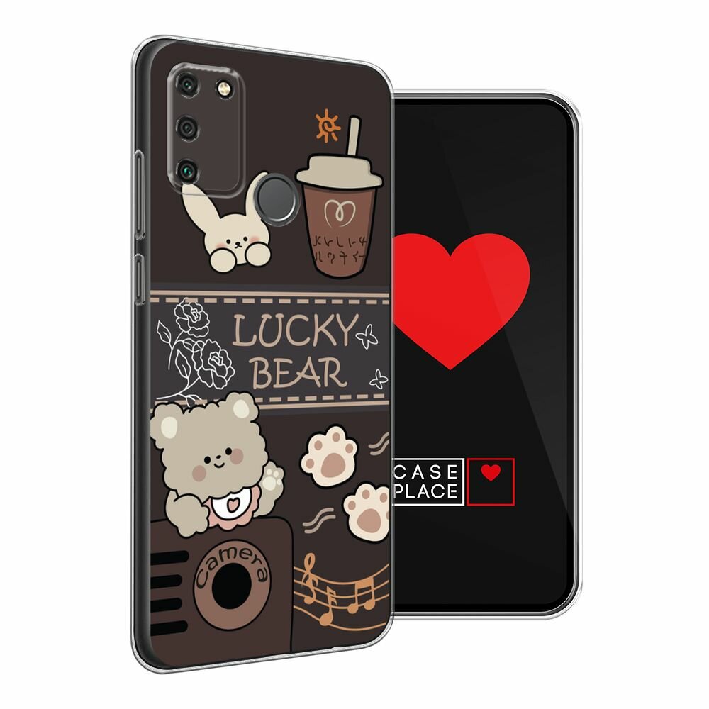 Чехол на Honor 9A / Хонор 9А с принтом "Lucky bear coffee 1" — фото 1