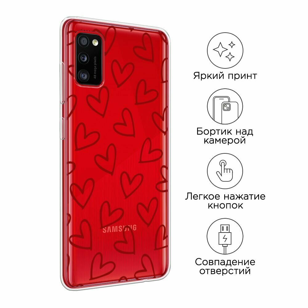 Чехол на Samsung Galaxy A41 / Самсунг Галакси А41 с принтом "Little hearts doodles 2 - 14 февраля", прозрачный — фото 1