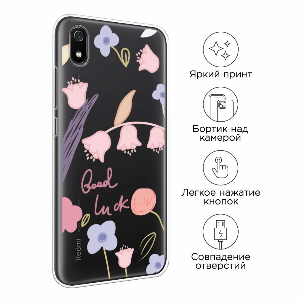 Чехол на Xiaomi Redmi 7A / Сяоми Редми 7А с принтом "Lucky flowers", прозрачный — фото 1