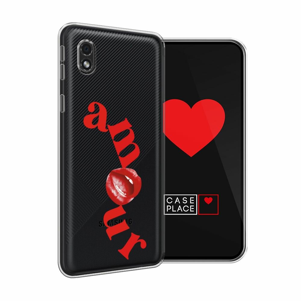Чехол на Samsung Galaxy A01 Core / Самсунг Галакси А01 Core с принтом "Amour lips - 14 февраля", прозрачный — фото 1