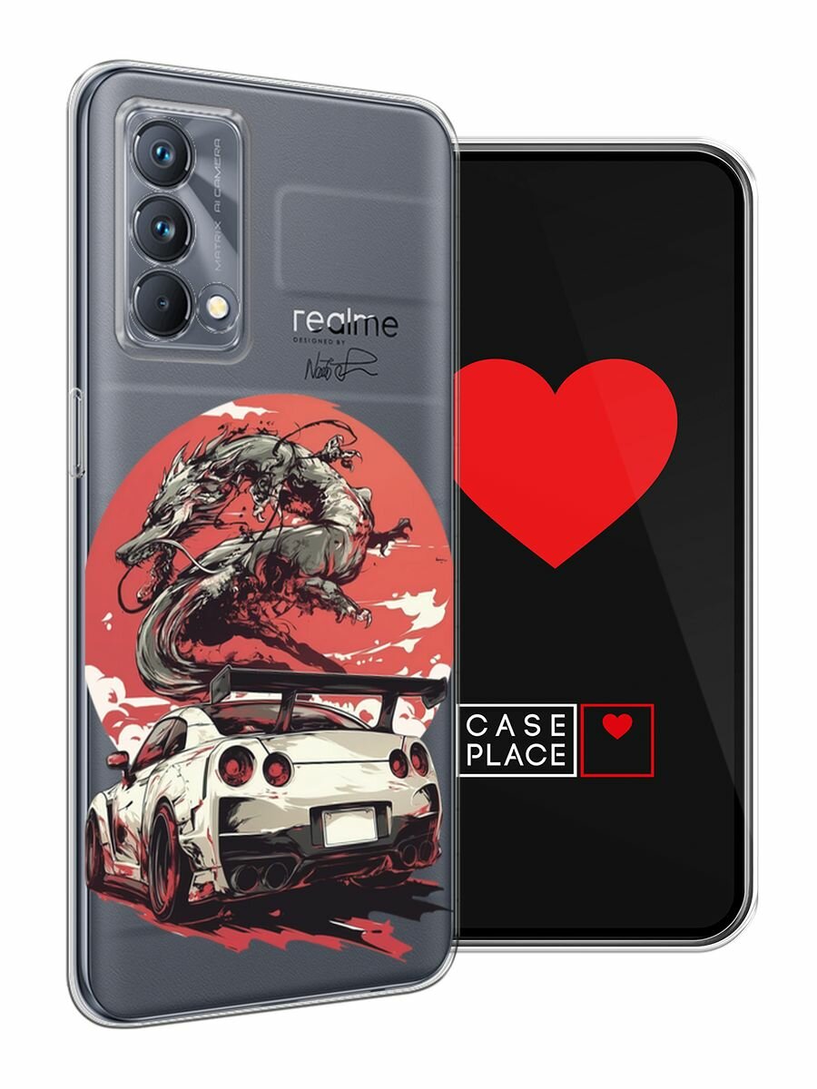 Чехол на Realme GT Master Edition / Реалми GT Мастер Эдишн с принтом "Car and dragon", прозрачный — фото 1
