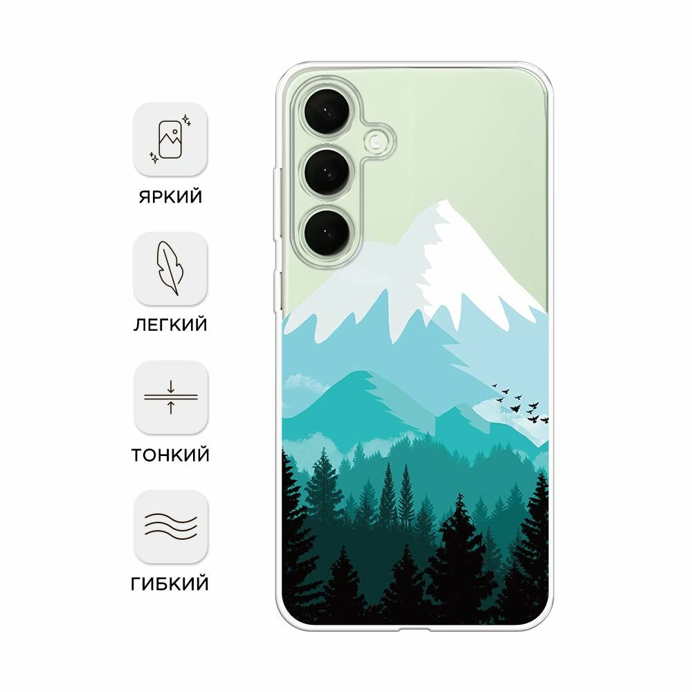 Чехол на Samsung Galaxy S25 Plus / Самсунг S25 Плюс с принтом "Синяя снежная гора", прозрачный — фото 1
